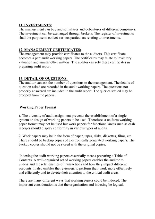 Audit working papers