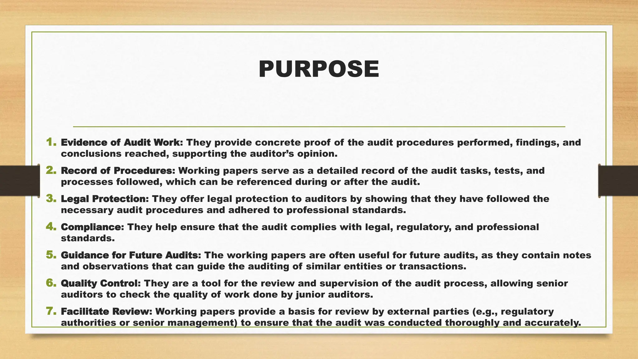 AUDIT WORKING PAPERS-PURPOSE,CONTENT,OBJECTIVES | PPTX