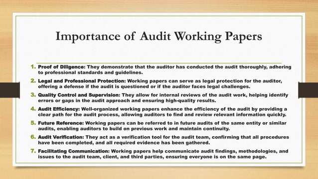 AUDIT WORKING PAPERS-PURPOSE,CONTENT,OBJECTIVES | PPTX