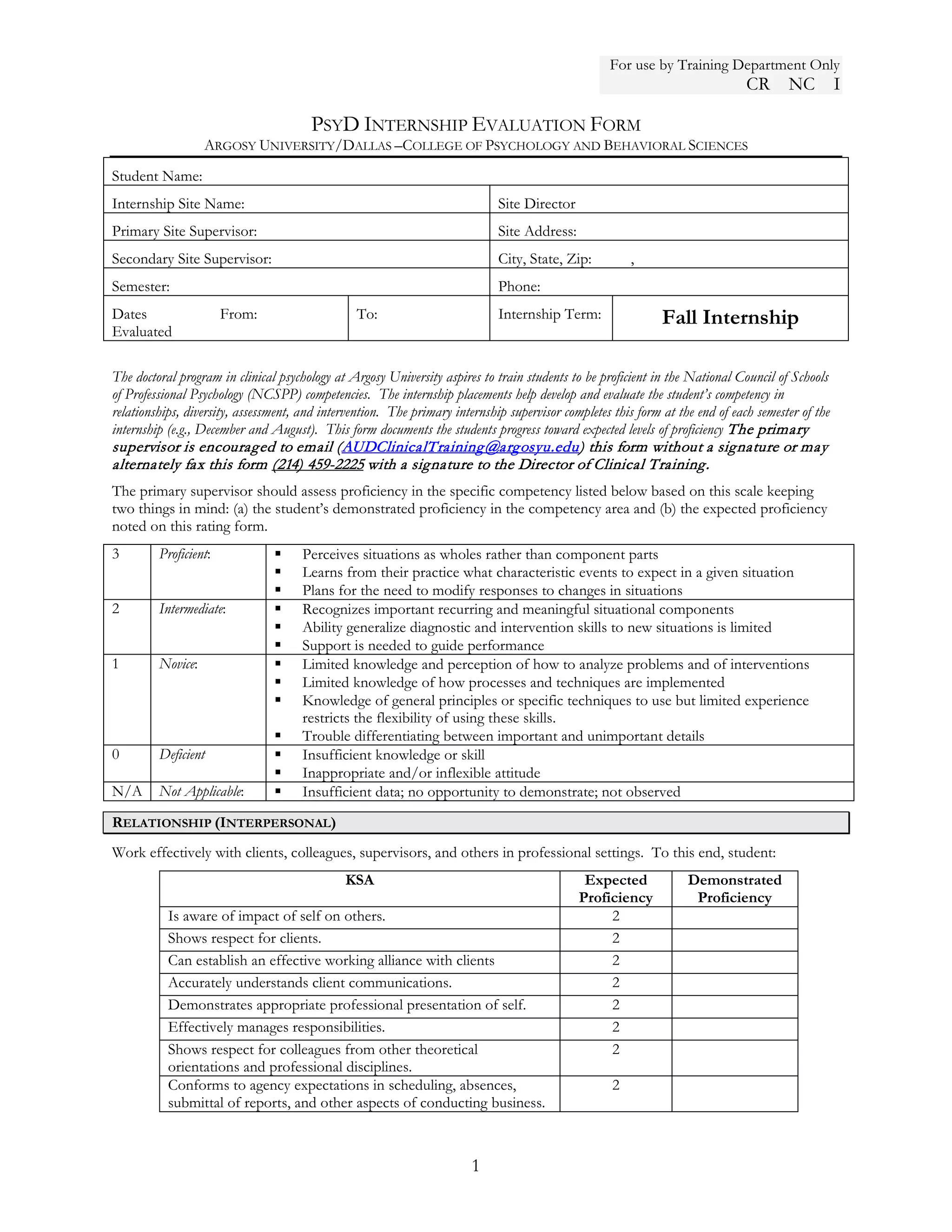 Aud practicum & internship evaluation forms psy d | PDF