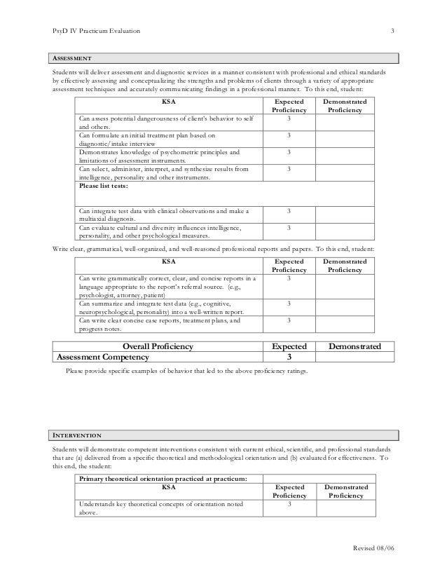 Aud practicum & internship evaluation forms psy d