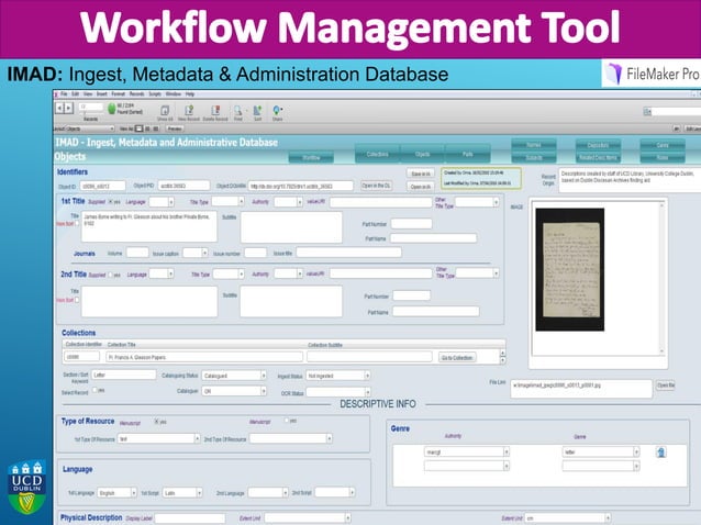 Optimising Workflows for Digital Archives: UCD Digital Library | PPT