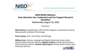 NISO-NASIG Joint Webinar, August 10 | PPT