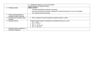 detailed lesson plan in mathematics 9 first | DOCX