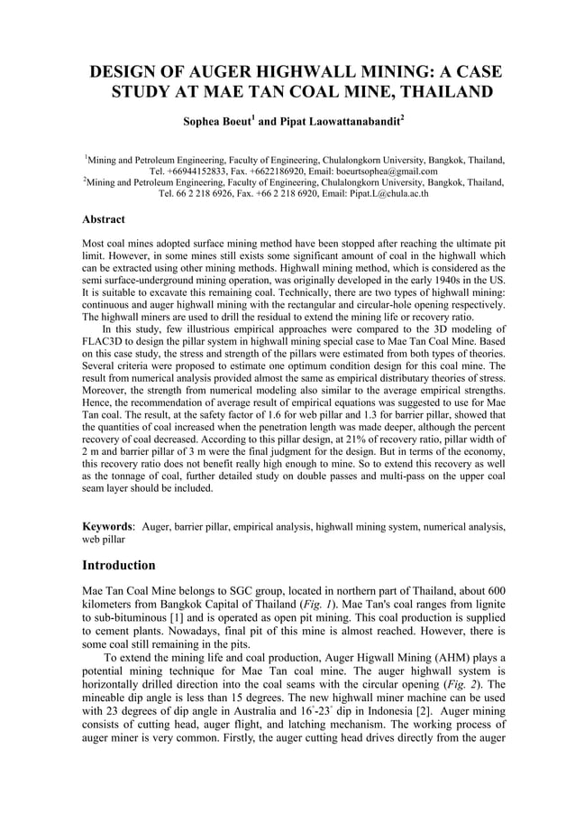 Design of Auger highwall mining | PDF