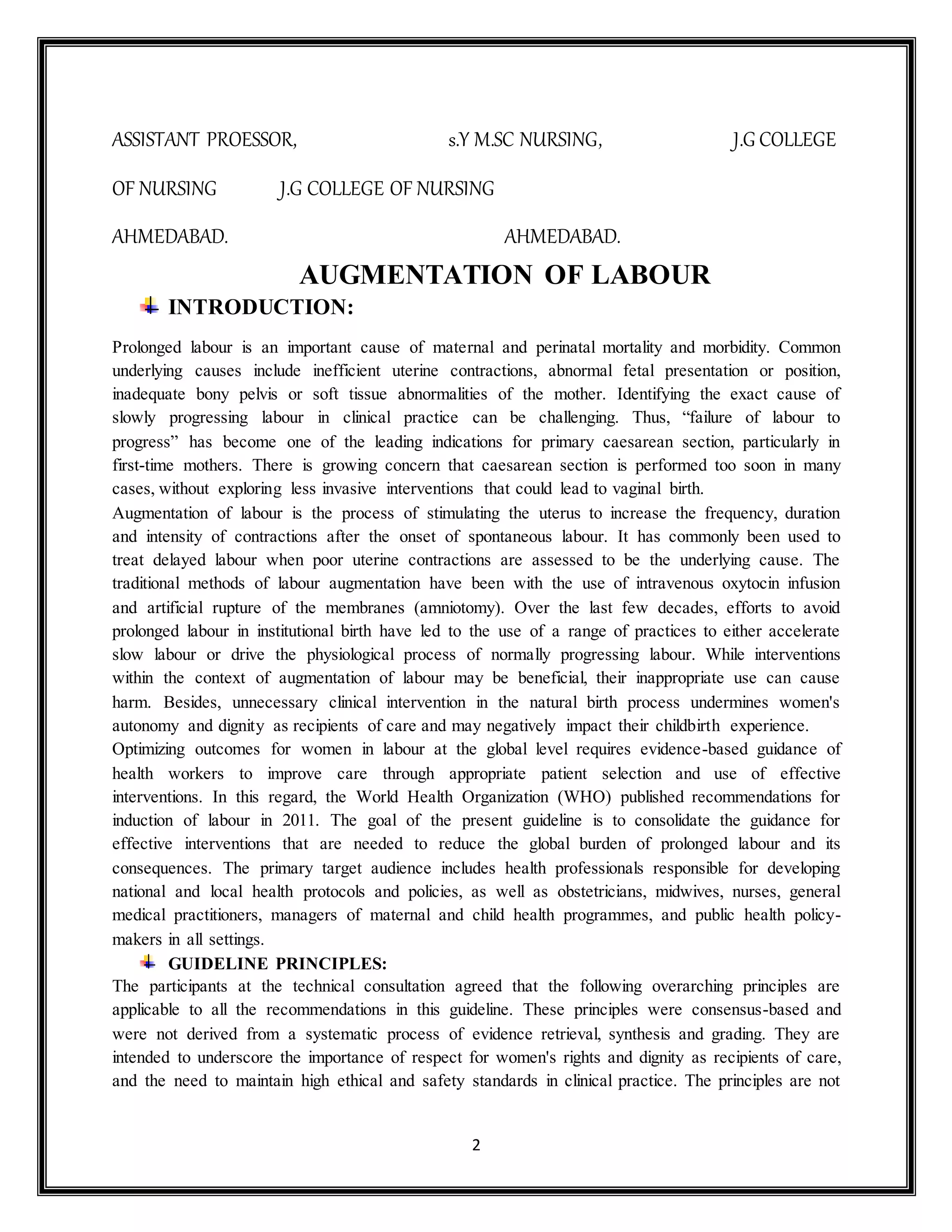 Augmentation of labour-Clinical Teaching | DOCX