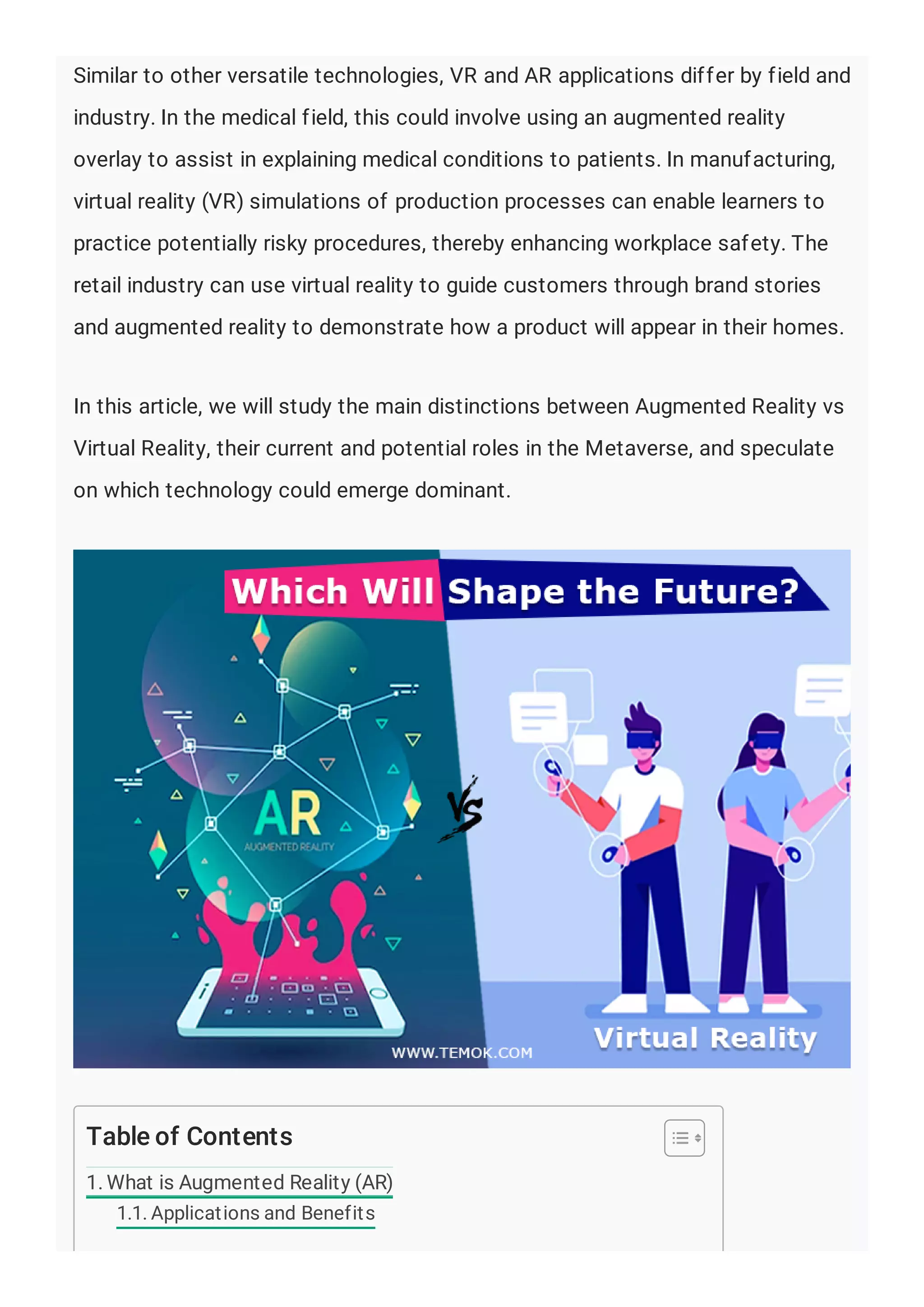 Augmented Reality vs Virtual Reality Which Will Shape the Future? | PDF