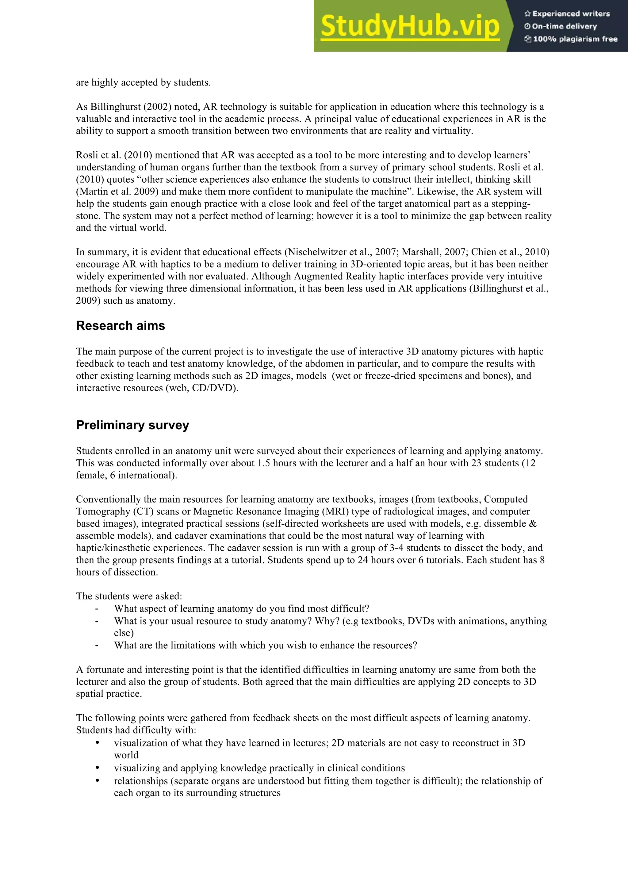 Augmented Reality For Learning Anatomy | PDF