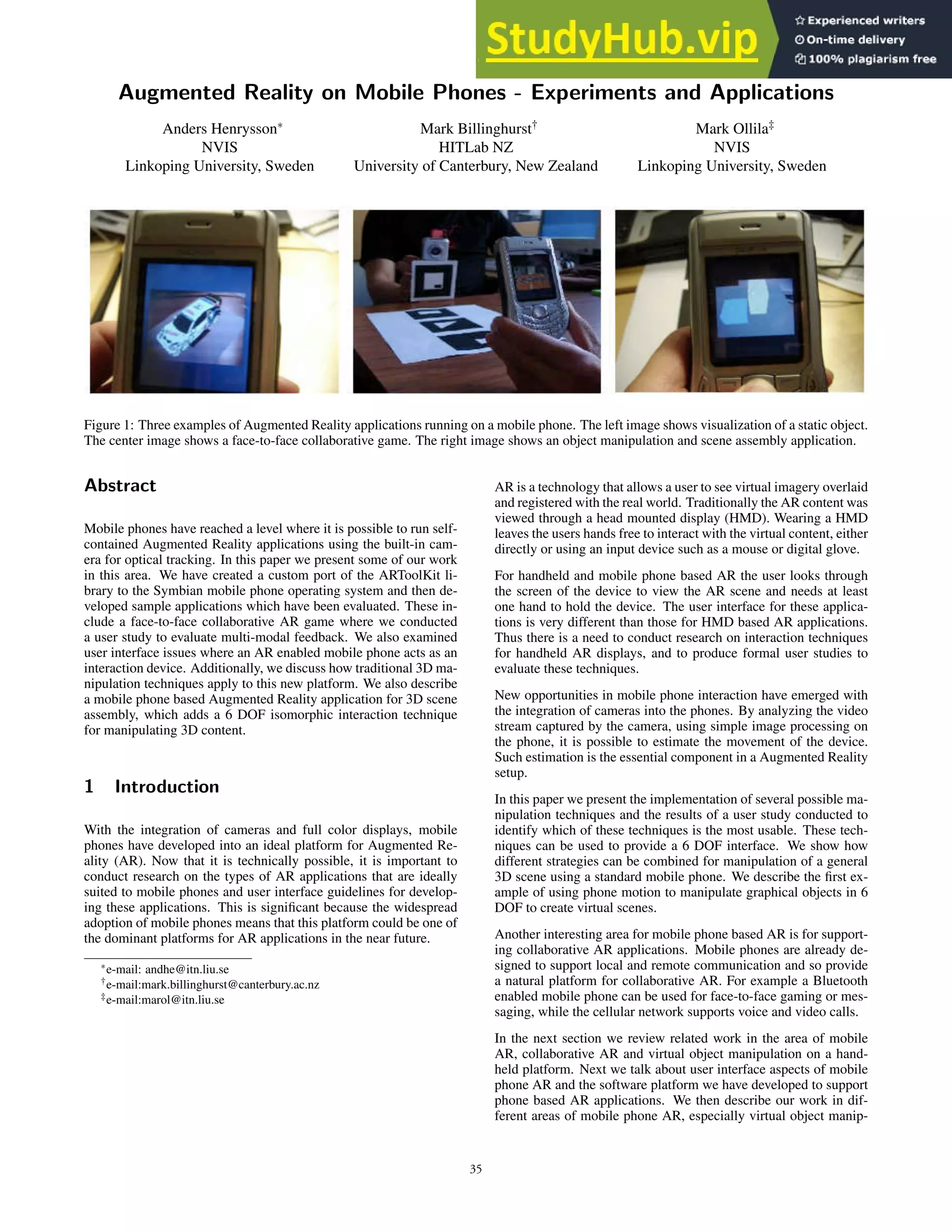 Augmented Reality On Mobile Phones Experiments And Applications | PDF