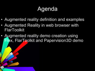 Augmented Reality With FlarToolkit and Papervision3D | PPT