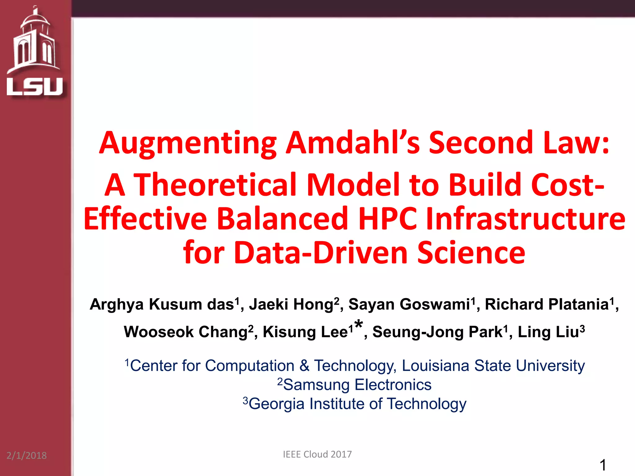 Augmenting Amdahl's Second Law for Cost-Effective and Balanced HPC Infrastructure for Data ...