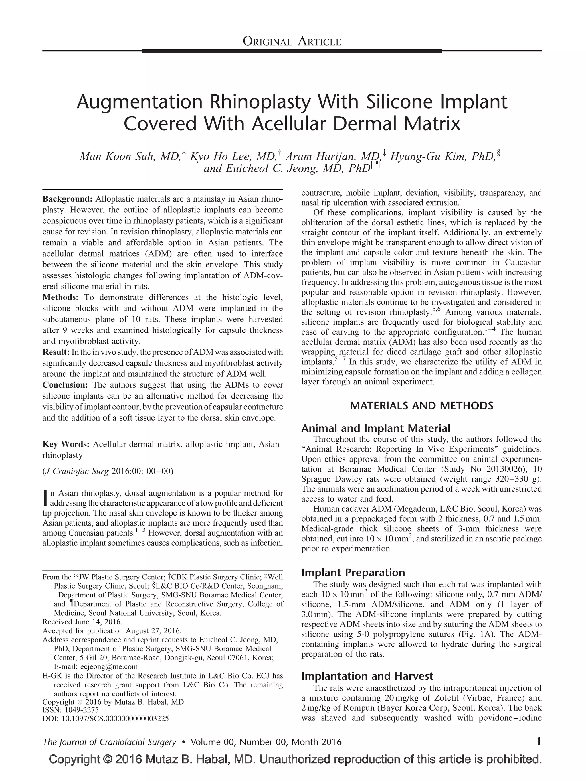 Augmentation rhinoplasty with silicone implant covered with acellular ...