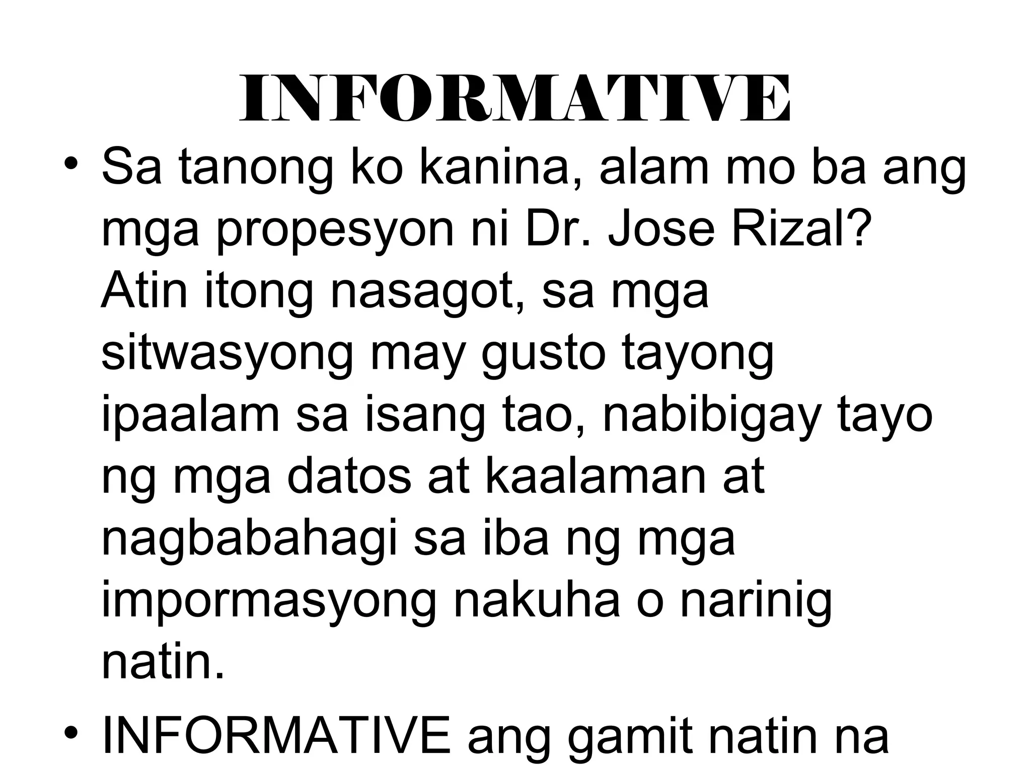 Conative, Informative at Labeling na Gamit ng Wika | PPT