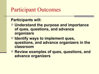 Cues, Questions, and Advance Organizers | PPT