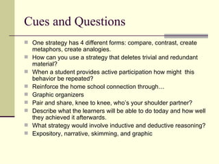 Cues, Questions, and Advance Organizers | PPT