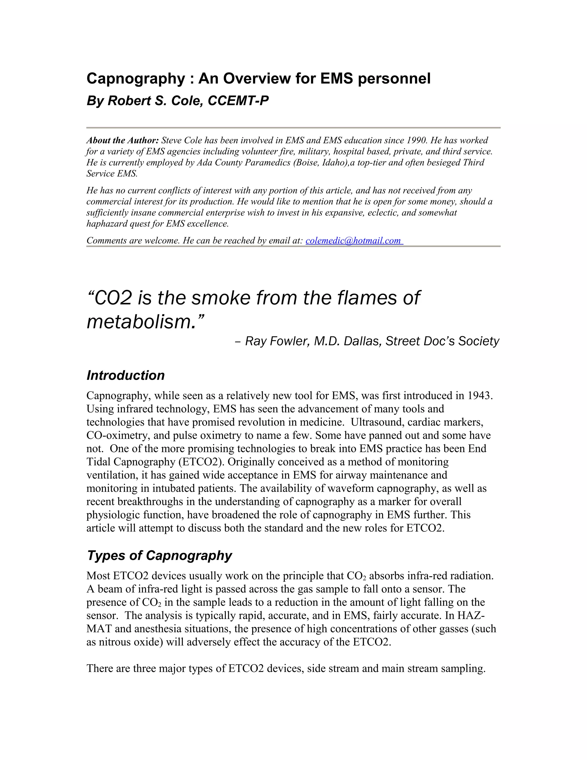 Capnography overview for ems.cole