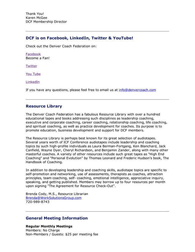 August 2011 Denver Coach Federation Newsletter | PDF