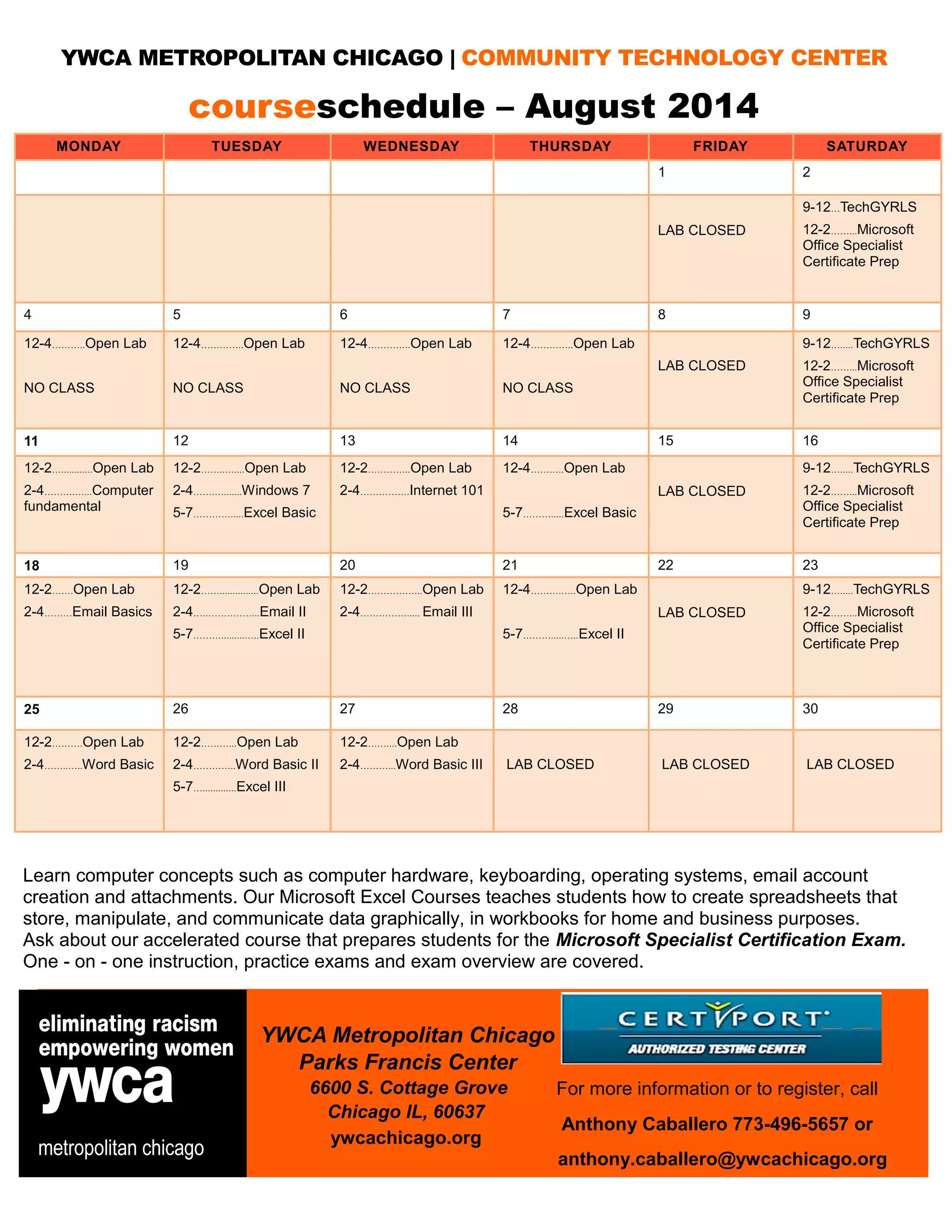 August 2014 ctc schedule | PDF