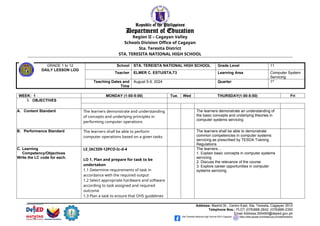 Computer System Servicing Lesson Plan for First Quarter | DOCX