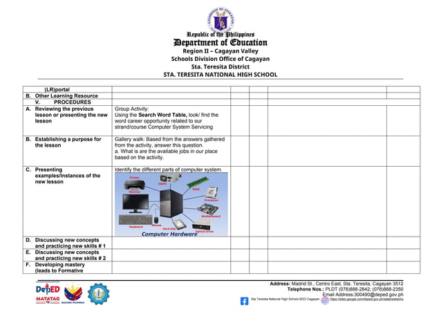 Computer System Servicing Lesson Plan for First Quarter | DOCX | Education