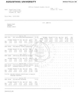 Augustana University Transcript of Deepak (Danny) Singh December 1 ...