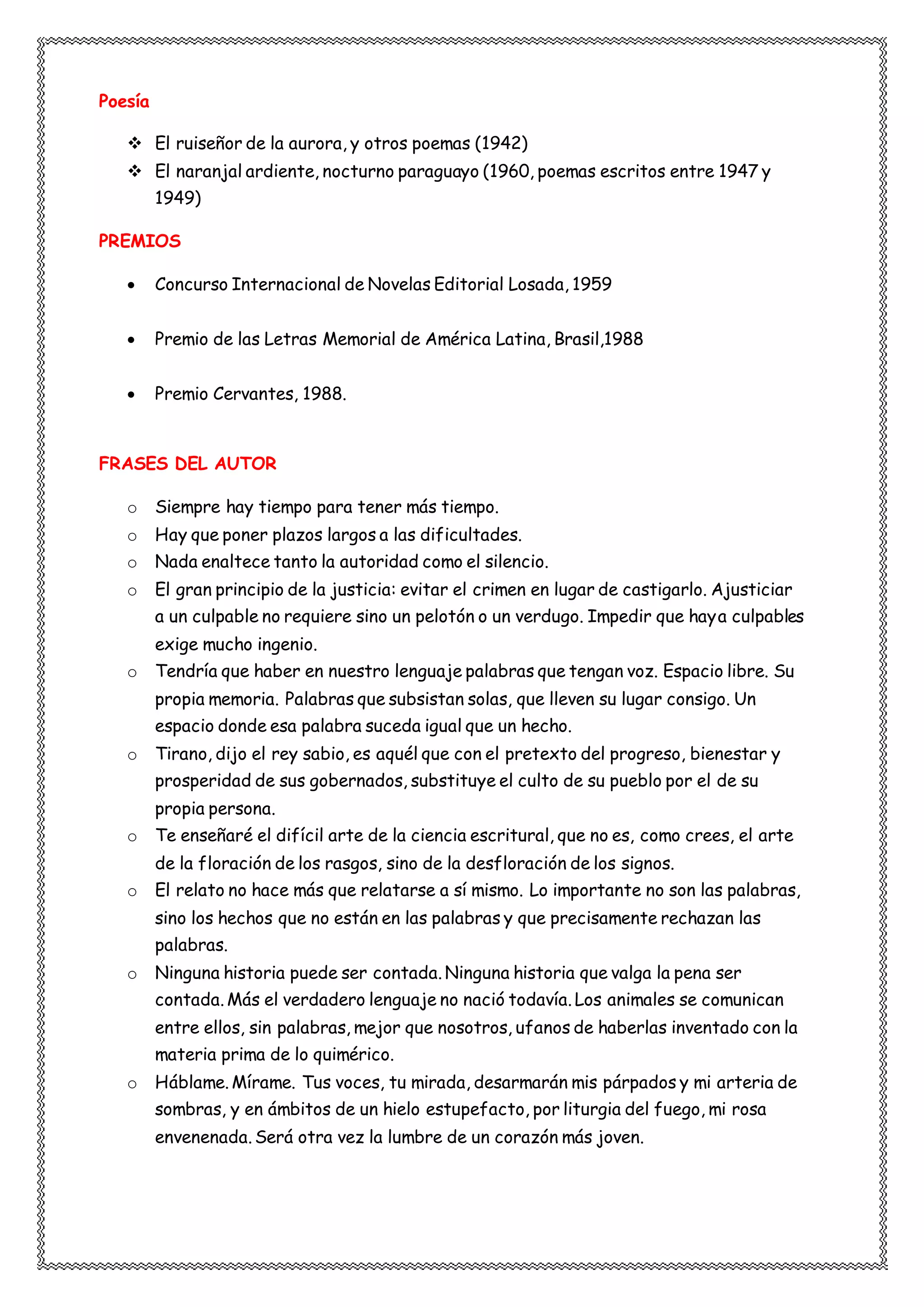 Biografia de Augusto Roa Bastos | DOCX