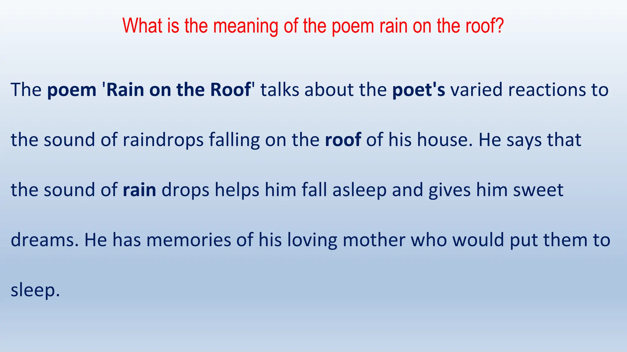 RAIN ON THE ROOF.pptx on poem rain on the roof 9 class | PPTX