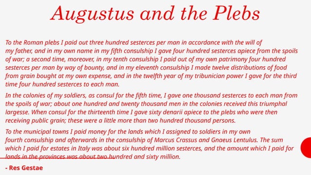 Augustus and the People - Roman Empire Ancient History | PPT