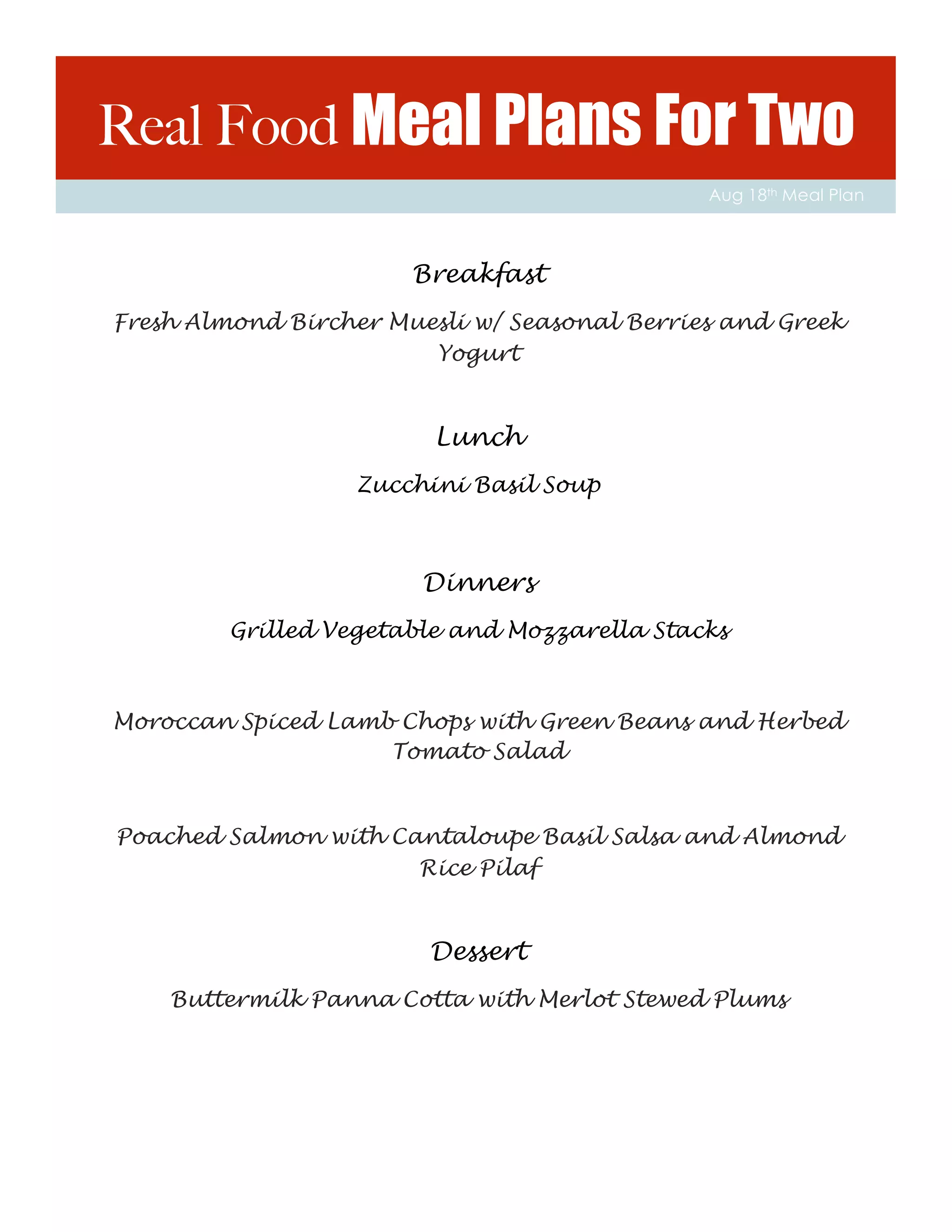 Real Food Meal Plans For Two Sample | PDF