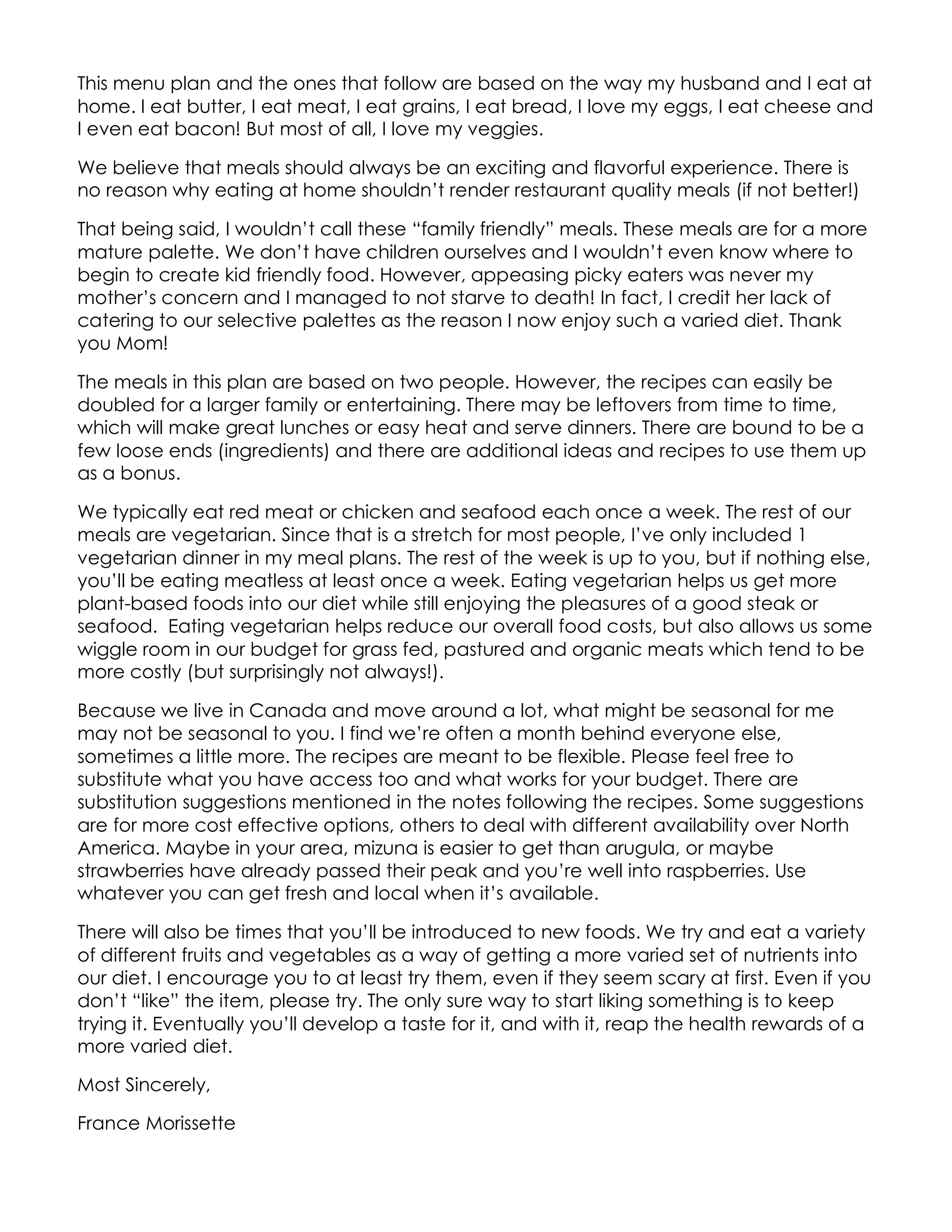 Real Food Meal Plans For Two Sample | PDF