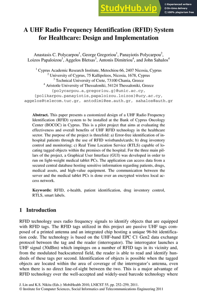 A UHF Radio Frequency Identification (RFID) System For Healthcare ...