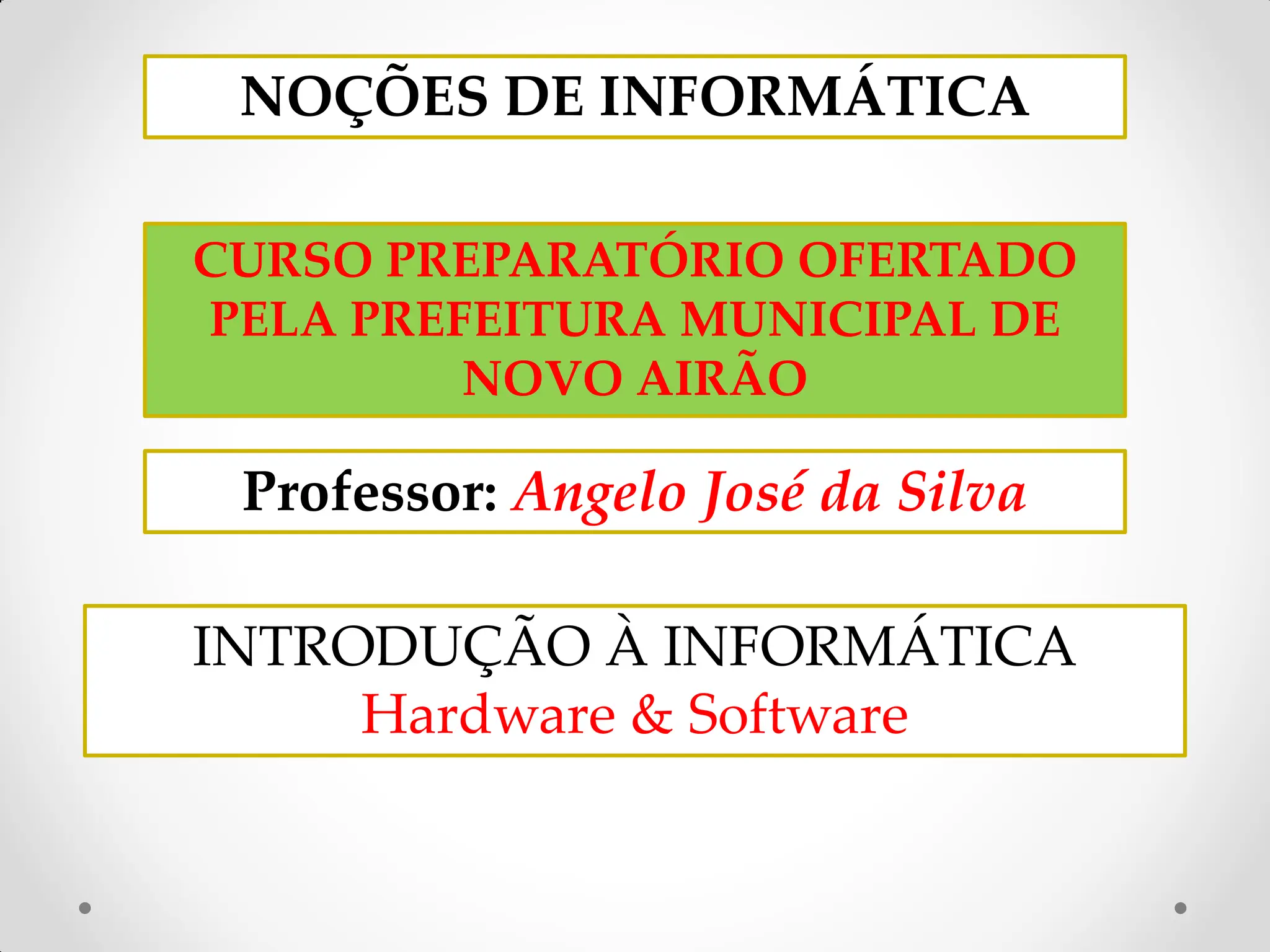 Introdução de Informatica nos conhecimentos de hardware e software | PPT