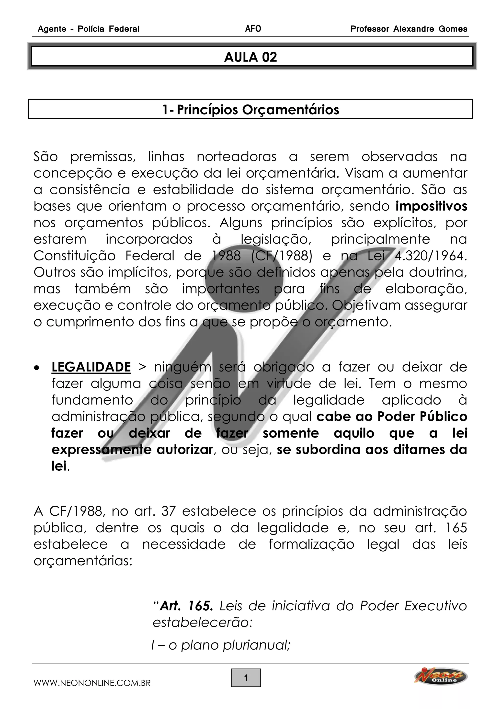 Aula 02 nocoes de administracao afo principios orcamentarios | PDF