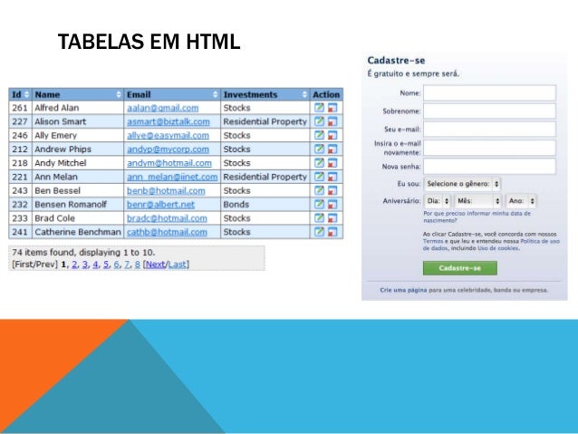 Criação de tabelas com HTML