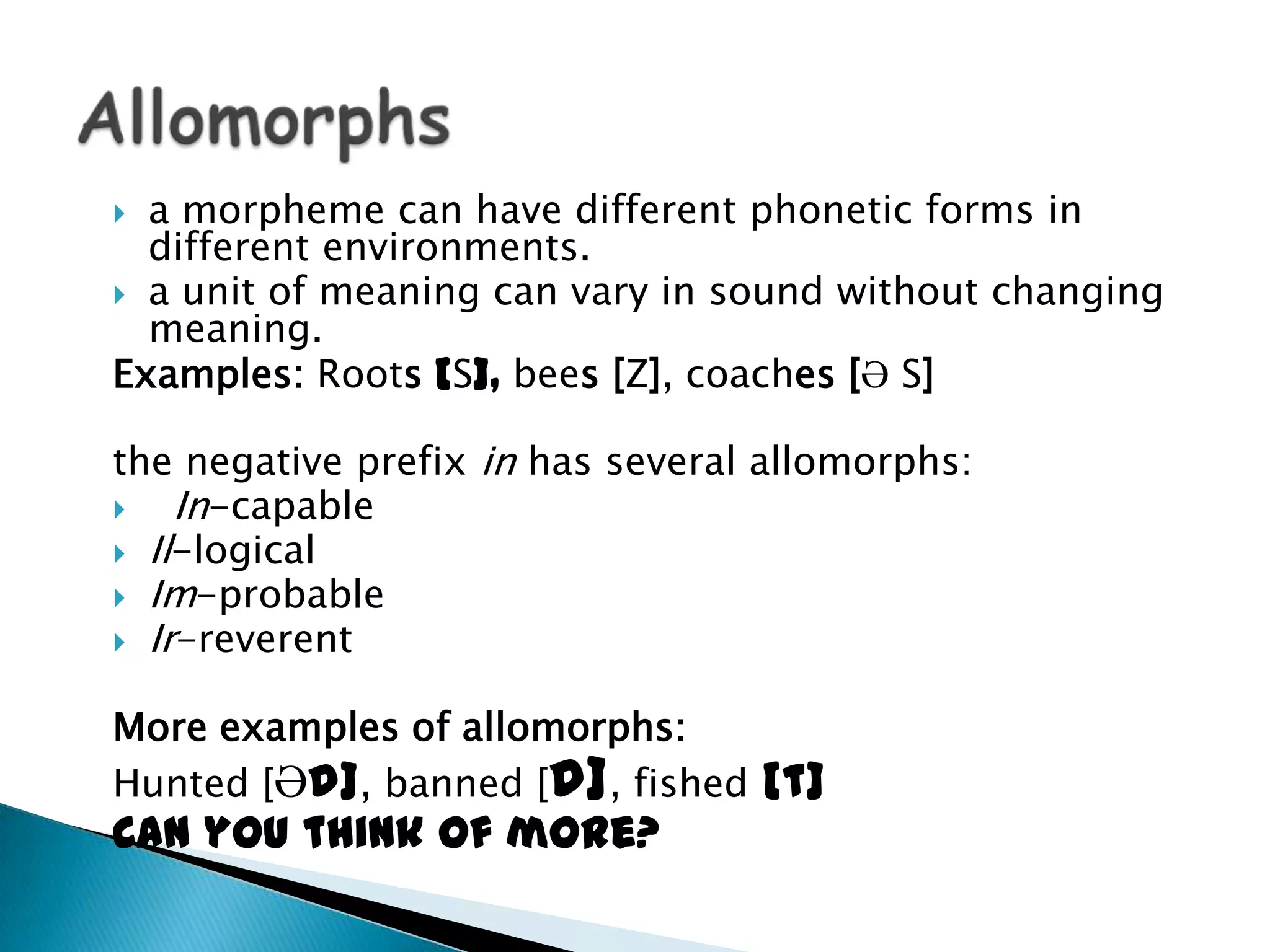 Aula 1 morphemes and allomorphs | PPTX