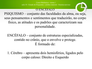 aula 10 - Estudo do Psiquismo - cérebro material - Sistema nervoso.pptx