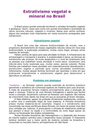 Aula 12 extrativismo mineral e vegetal no brasil | PDF