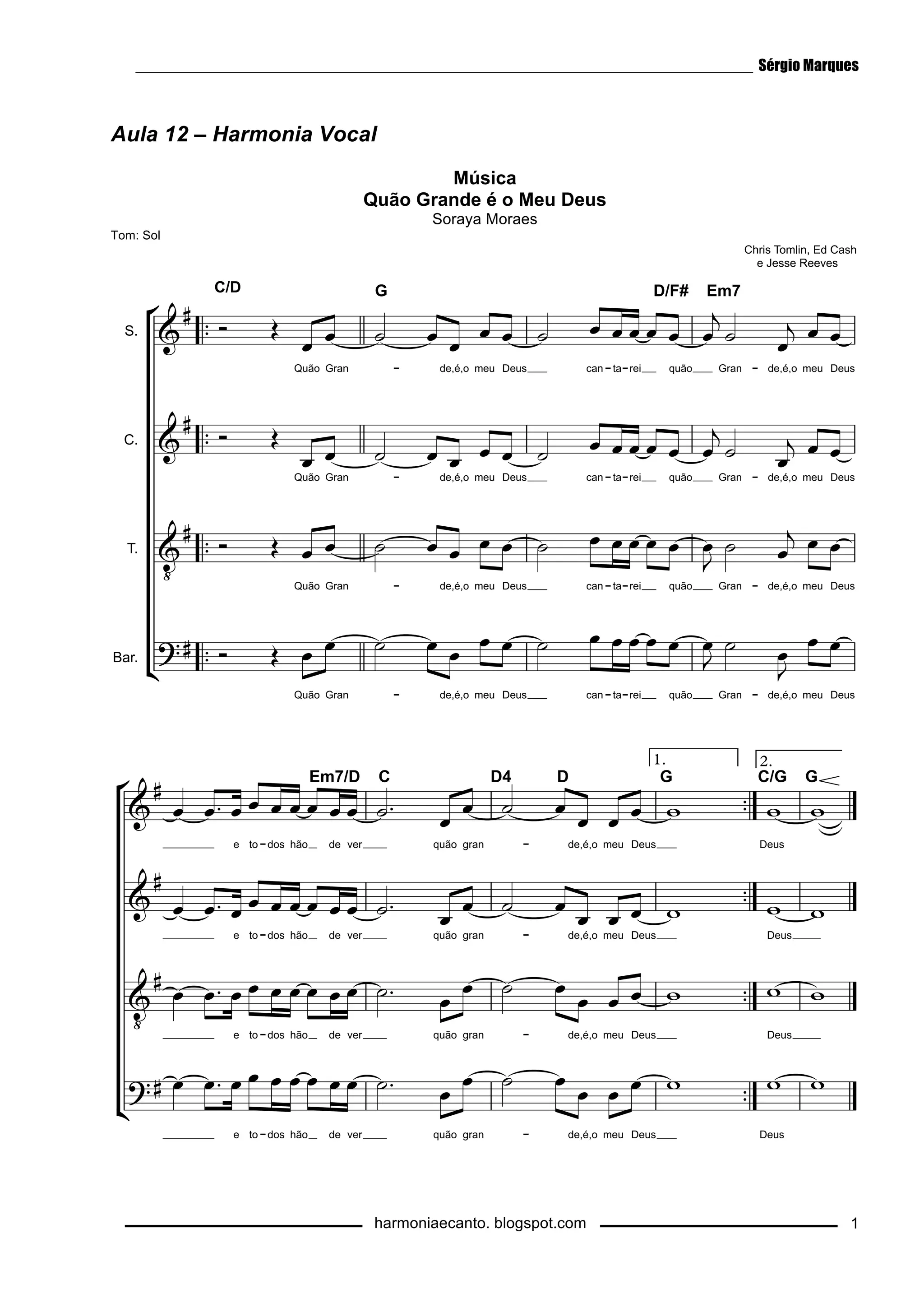 Partitura da Aula 12 de Harmonia Vocal | PDF