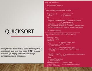 Slides de aula sobre o algoritmo QuickSort | PPTX