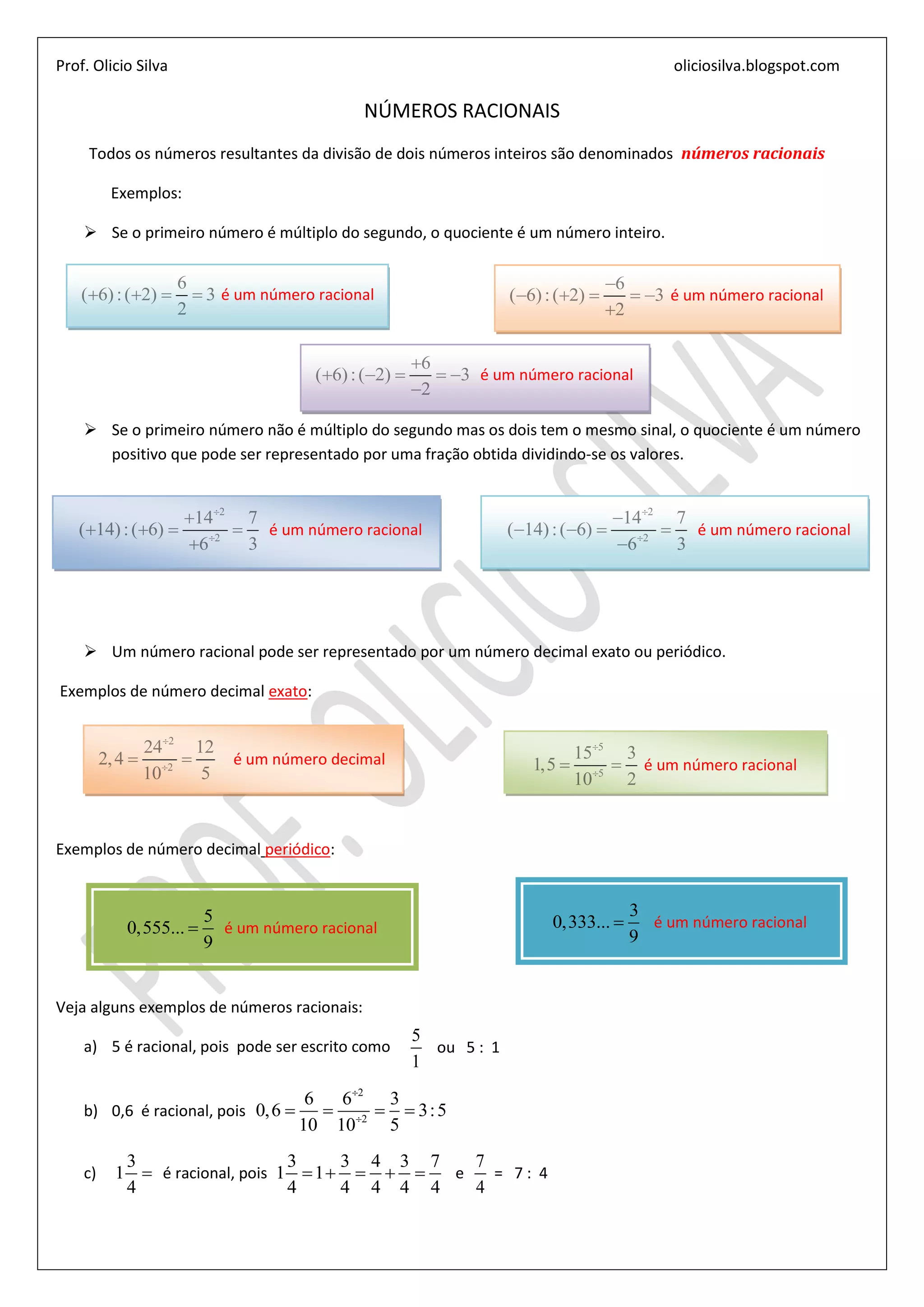 Aula 1 identificação dos números racionais | PDF