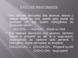 Aula 27 radicais ou grupos orgânicos substituintes - 2º ano | PPTX