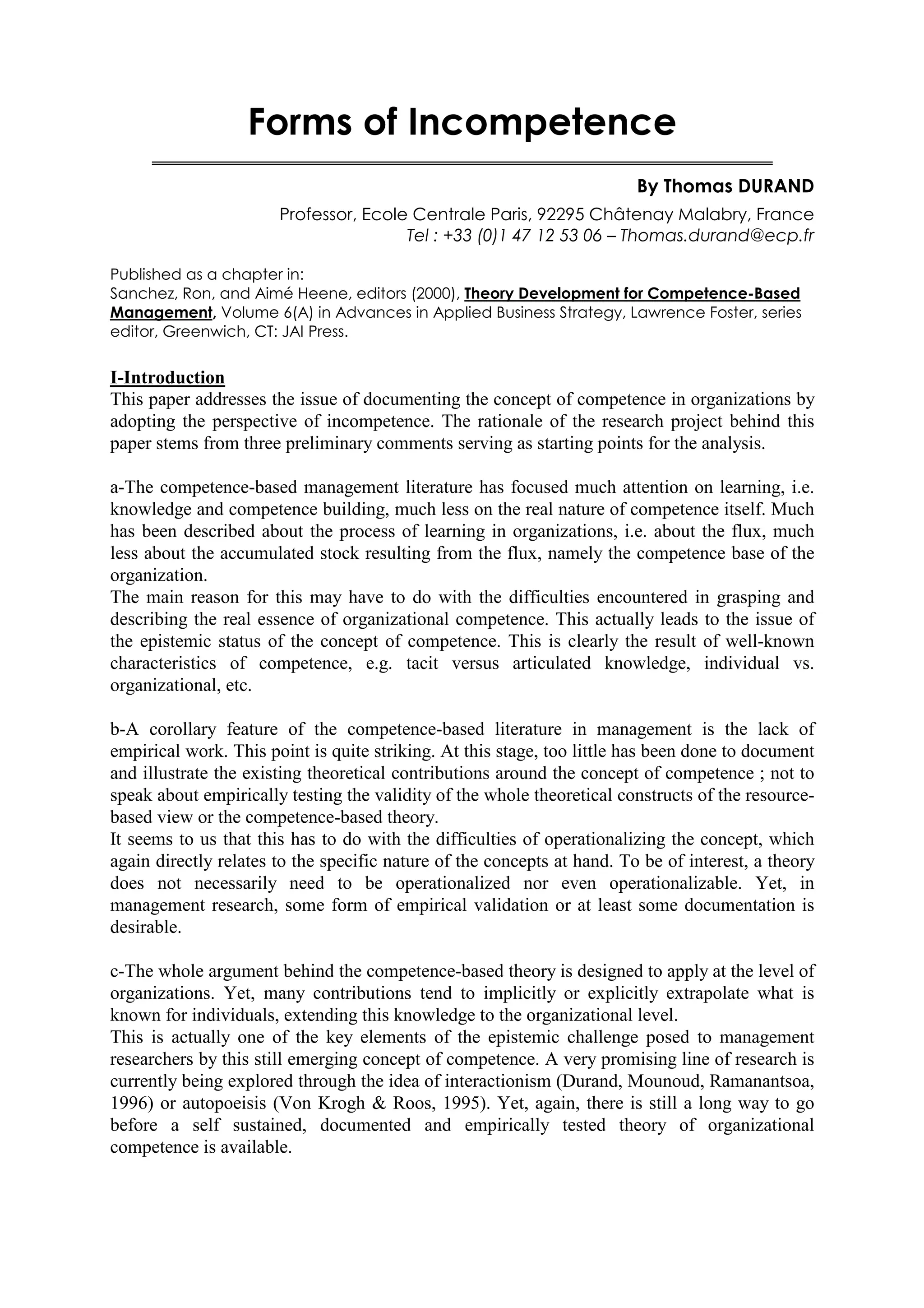 Aula 3. artigo durand (2000). forms of-incompetence | PDF