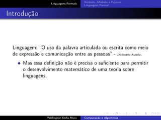 Linguagens Formais e Autômatos: alfabetos, palavras e linguagens | PDF