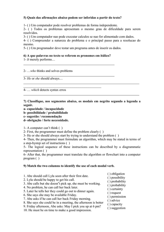Activities Modal Verbs | DOC | Programming Languages | Computing