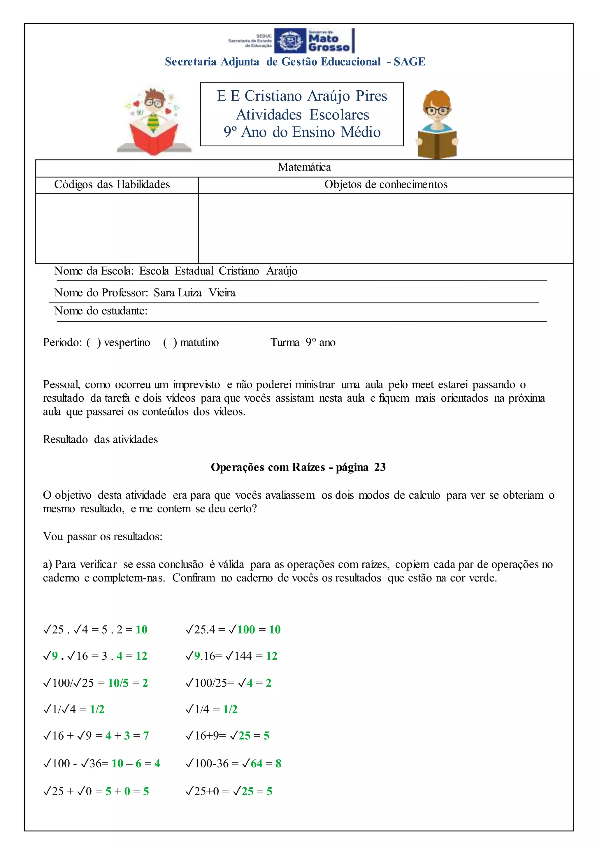 atividade complementar 9º ano matemática | PDF