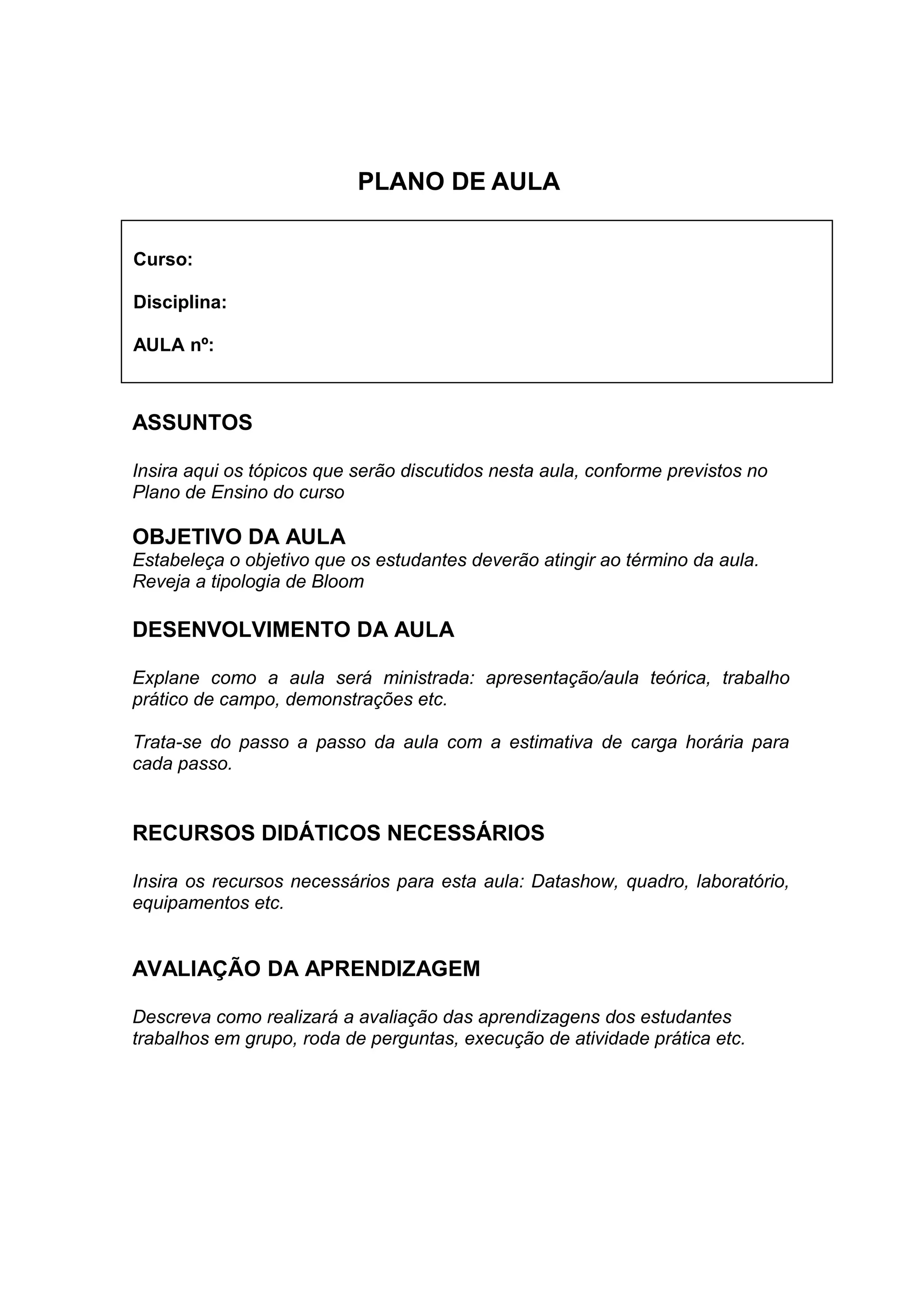 Aula 9. modelo de plano de aula | PDF