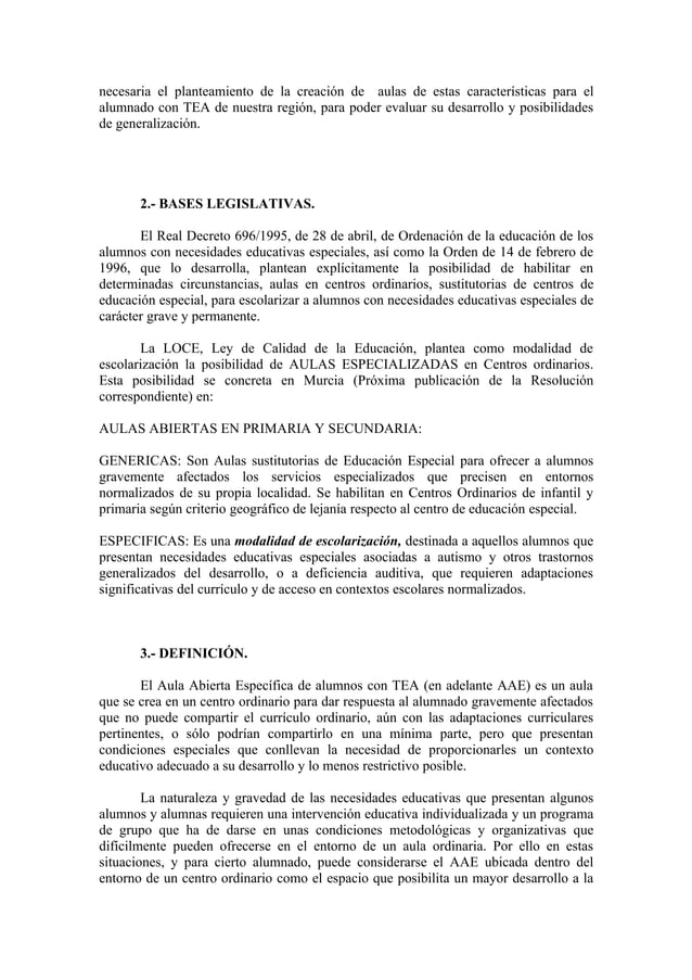 Aula Abierta Específica De Alumnos Con Trastornos Del Espectro Autista Pdf 