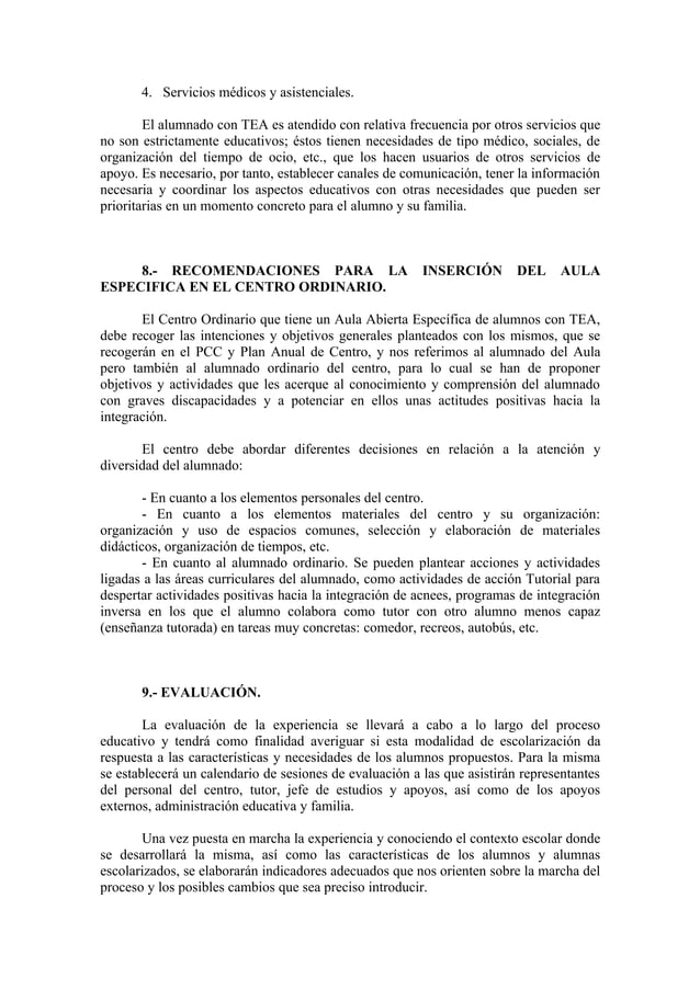 Aula Abierta Específica De Alumnos Con Trastornos Del Espectro Autista Pdf 