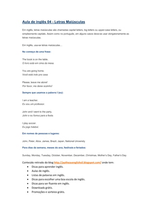 Aula de inglês 04 letras maiúsculas | PDF