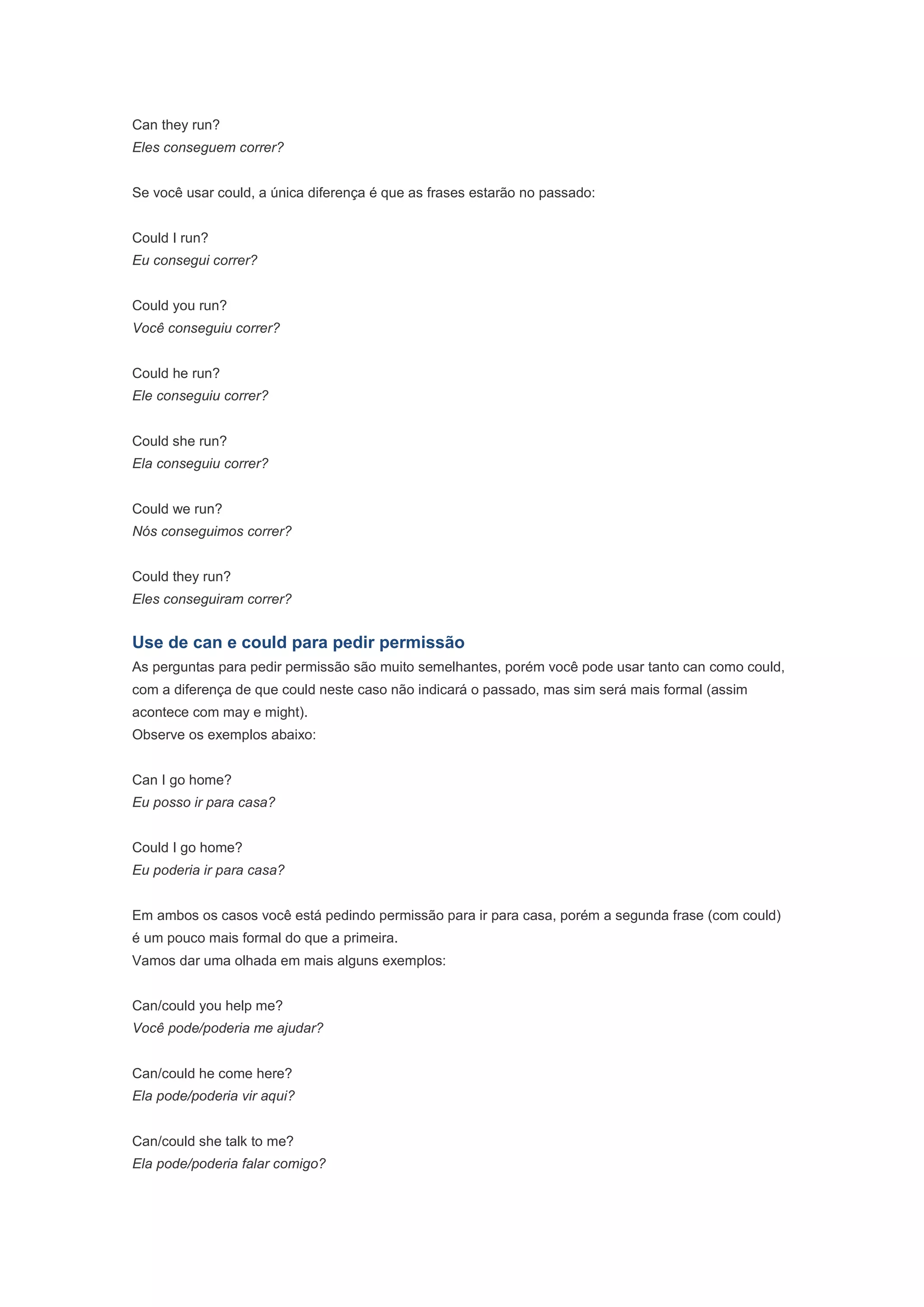 Aula de inglês 37 uso de can e could | PDF